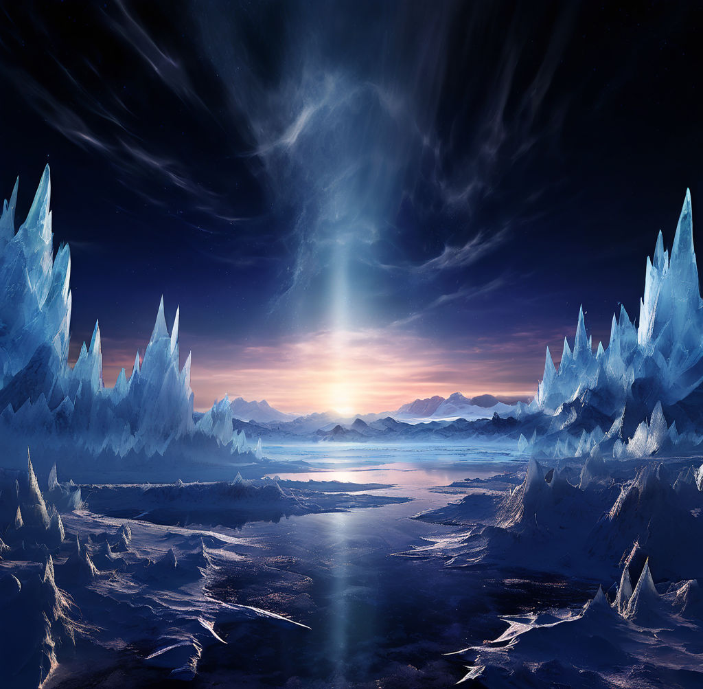 Ice world depicted as a sprawling fantasy landscape with tow... by Fryz ...