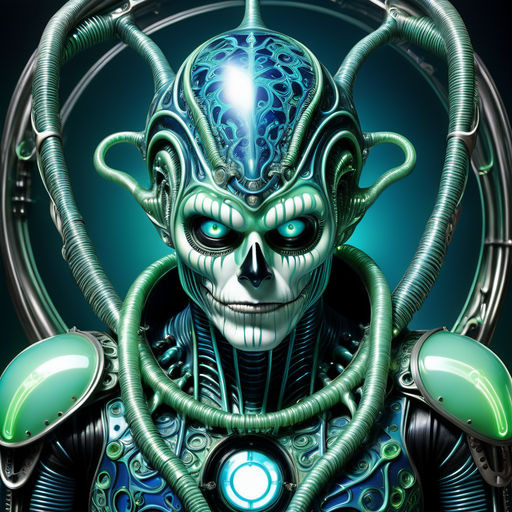 Alien cyborg jester stands at the heart of a surreal sci-fi ... by joe ...
