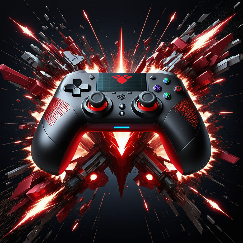 A pixel sorting detailed gaming controller exploding through... by 星际难民 ...
