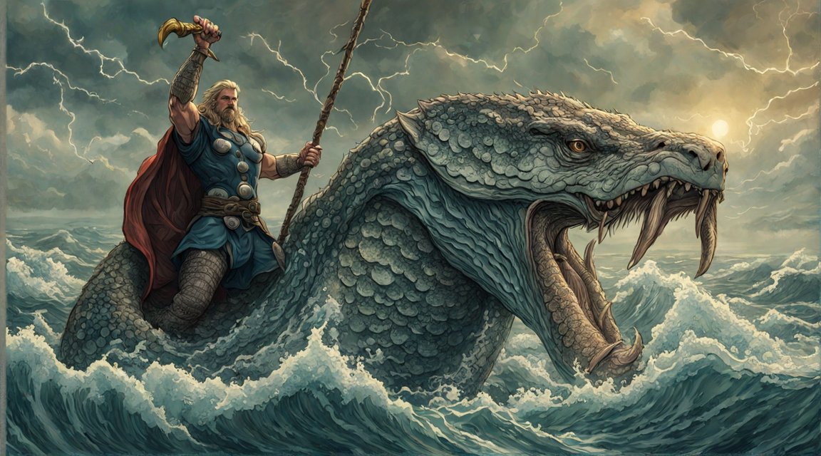 Thor fishing the Jörmungandr by Strange Universe - Playground
