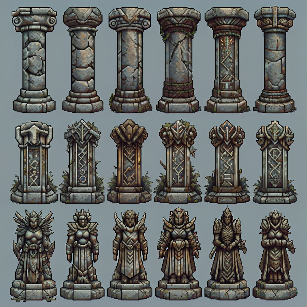 "Create 2D pixel art for an RPG game featuring a front view ... by ...