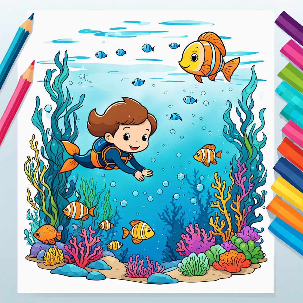 Simple Cute Underwater Explorer draw by yen nguyen thi - Playground