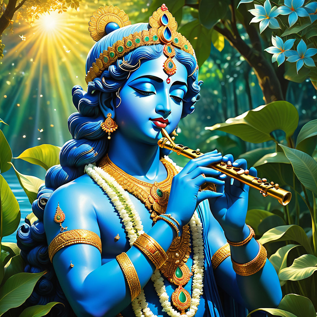 Blue Lord Krishna radiating wisdom by Parshva Shah - Playground