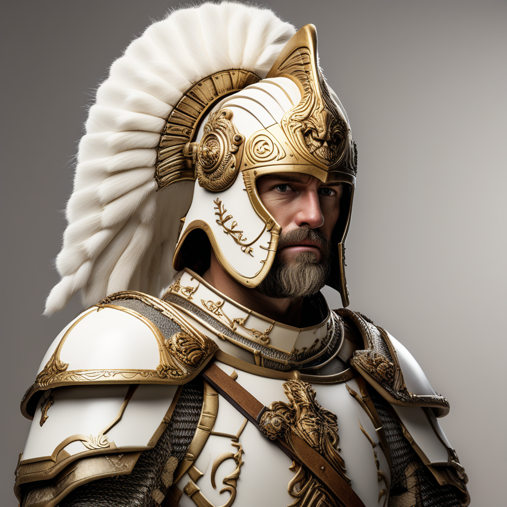 An ivory-armored Scottish warrior with a great golden helmet... by ...