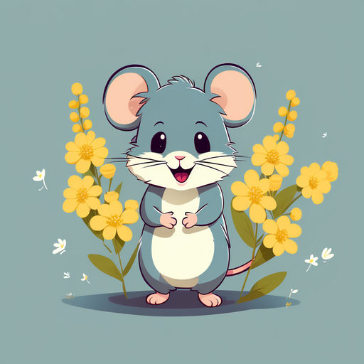 Cute 2d simple flat cartoon mouse holding goldenrod flowers ... by ...