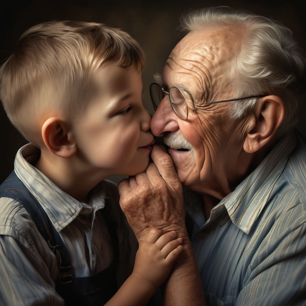 An intimate scene of a grandfather and grandson sharing a he... by ...