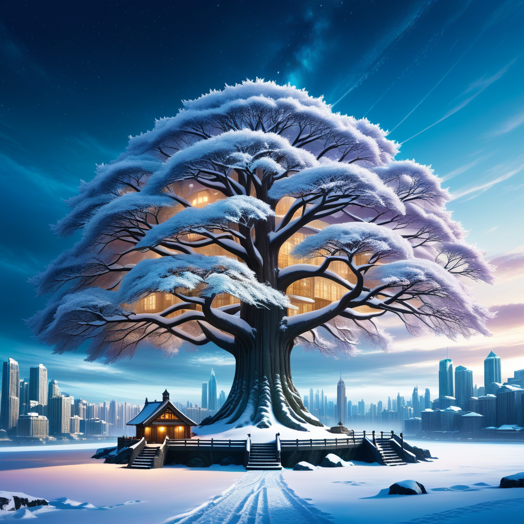 A giant winter tree with a city built into it by blizzard 224 - Playground