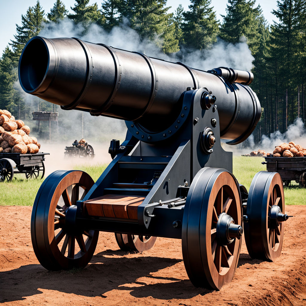 Make me a picture of a war cannon ready to shoot meat. Make ... by ...