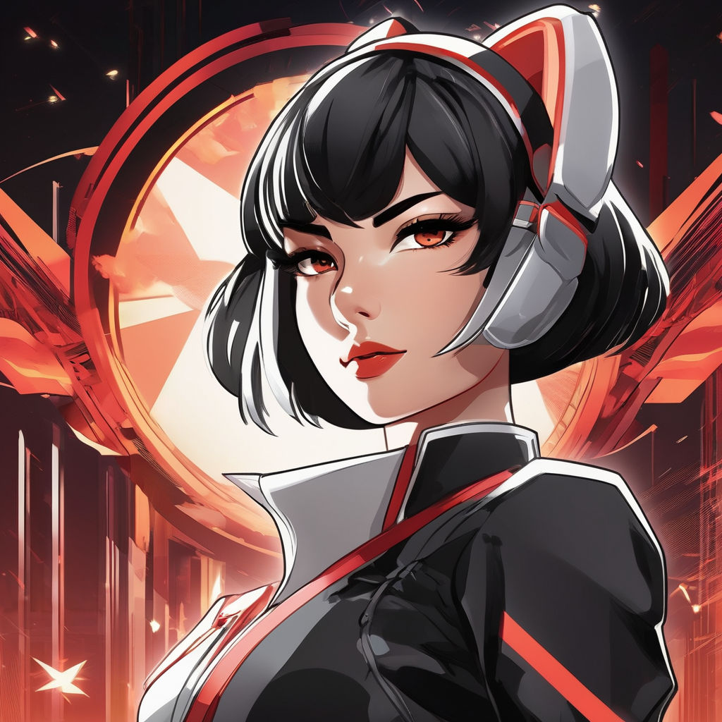 A digital illustration in anime style depicts a confident fe... by ...