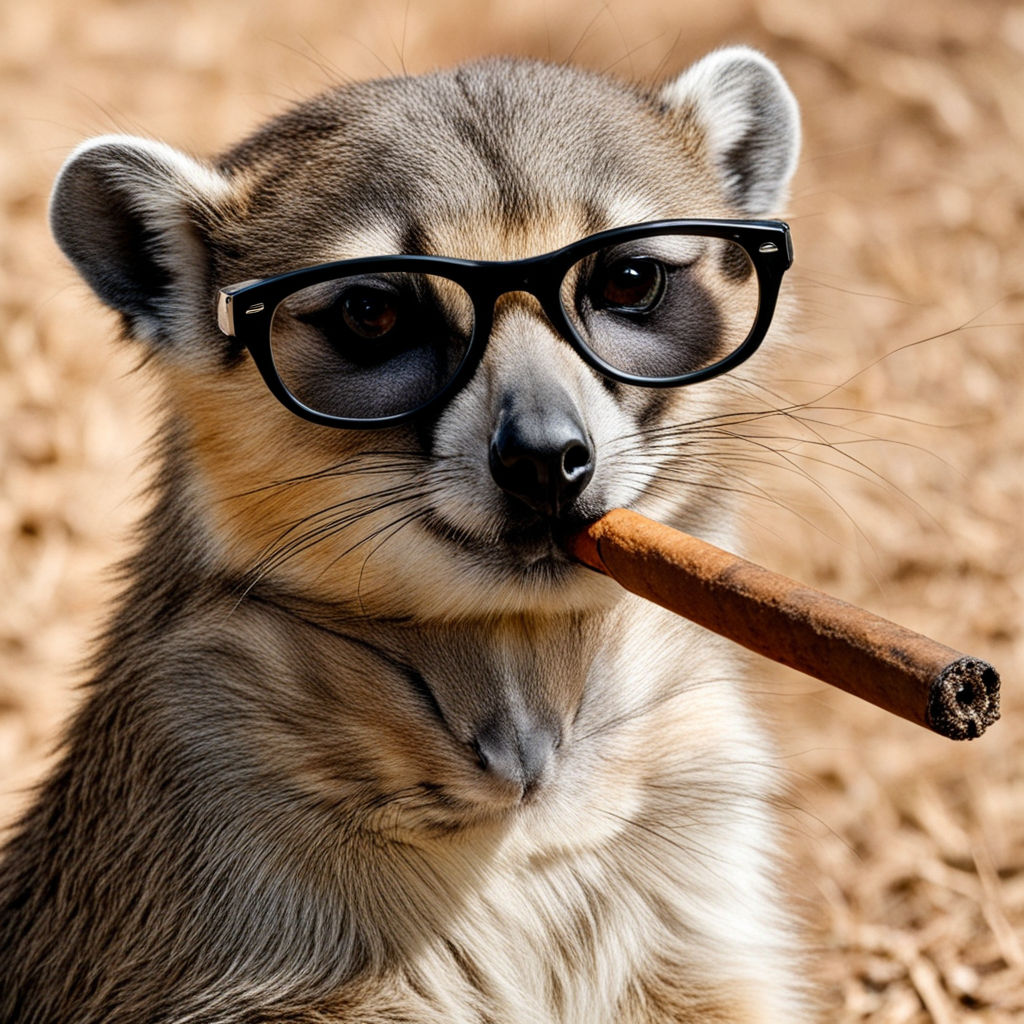 Un suricate qui fûme un cigare qui porte des lunettes et por... by ...