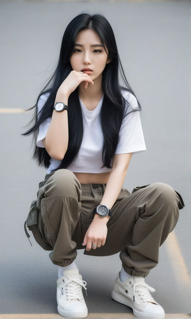 Beautiful Korean girl wearing a watch on her right hand by ZenFrang Studio - Playground