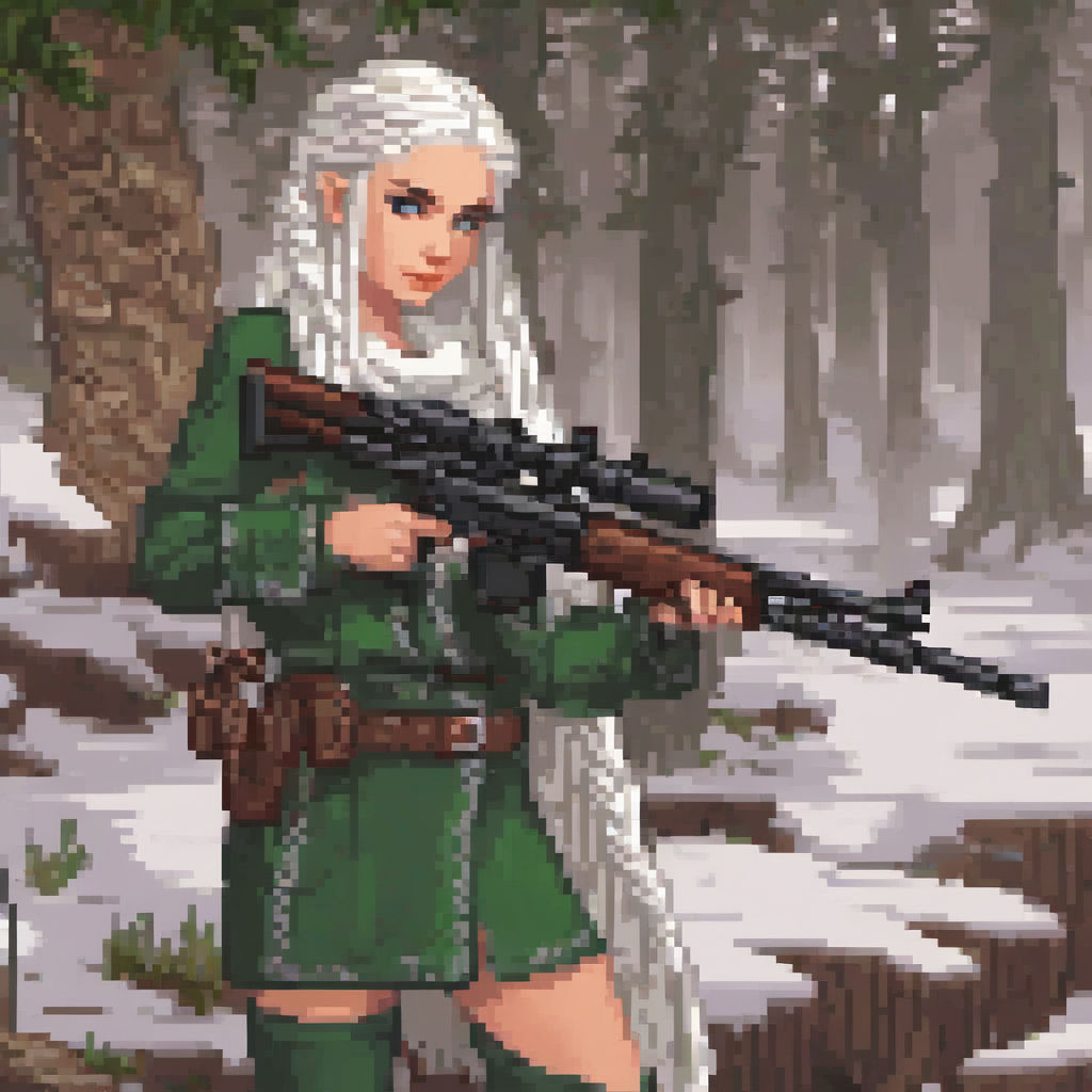 An elf girl with a lush white braid and a sniper rifle by Виктор Шум ...
