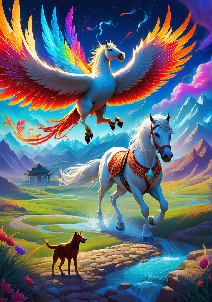 A surreal digital painting depicting a horse gallantly dragg... by wert ...