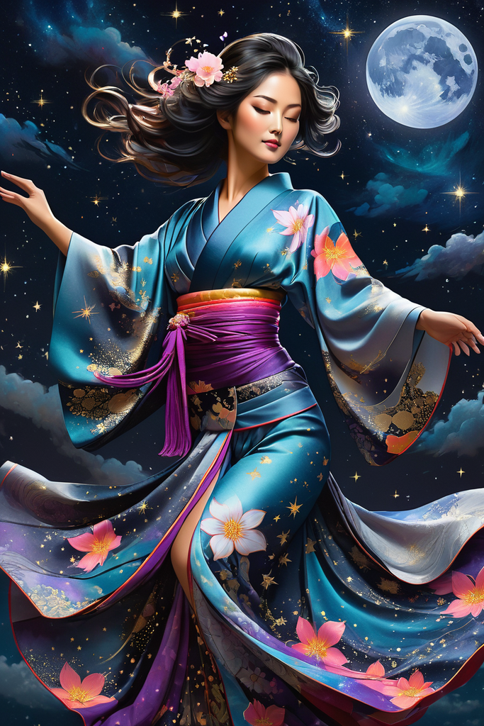 Asian goddess clad in a kimono of cosmos by MINDFRAM3 STUDIOS - Playground