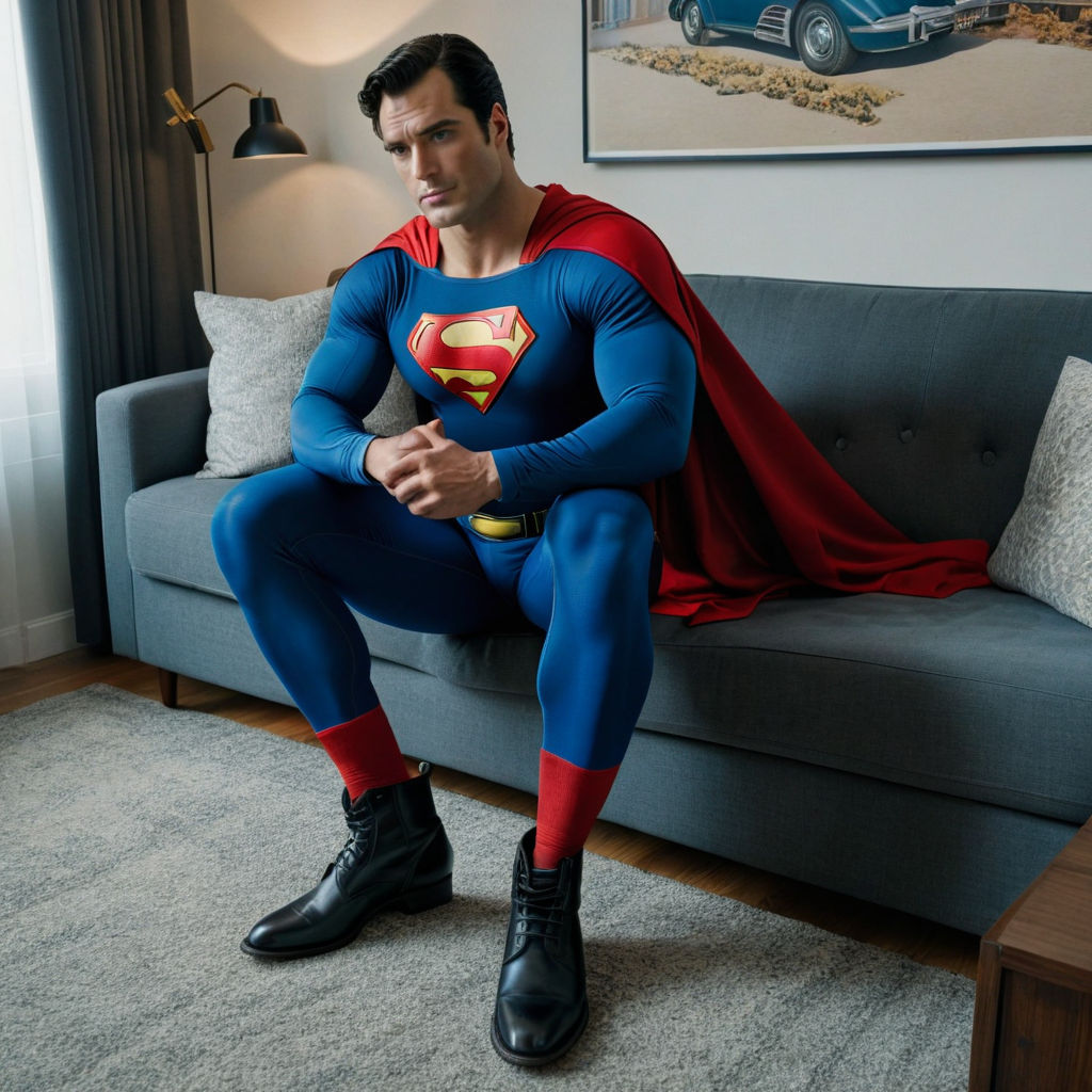 Ultra realistic image of Superman sitting on the sofa in his... by ...
