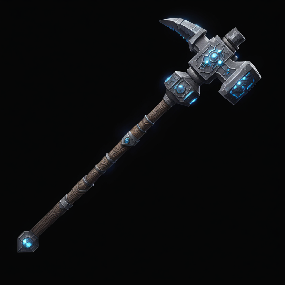A huge dwarf war hammer weapon with blue glowing dwarf power... by ...