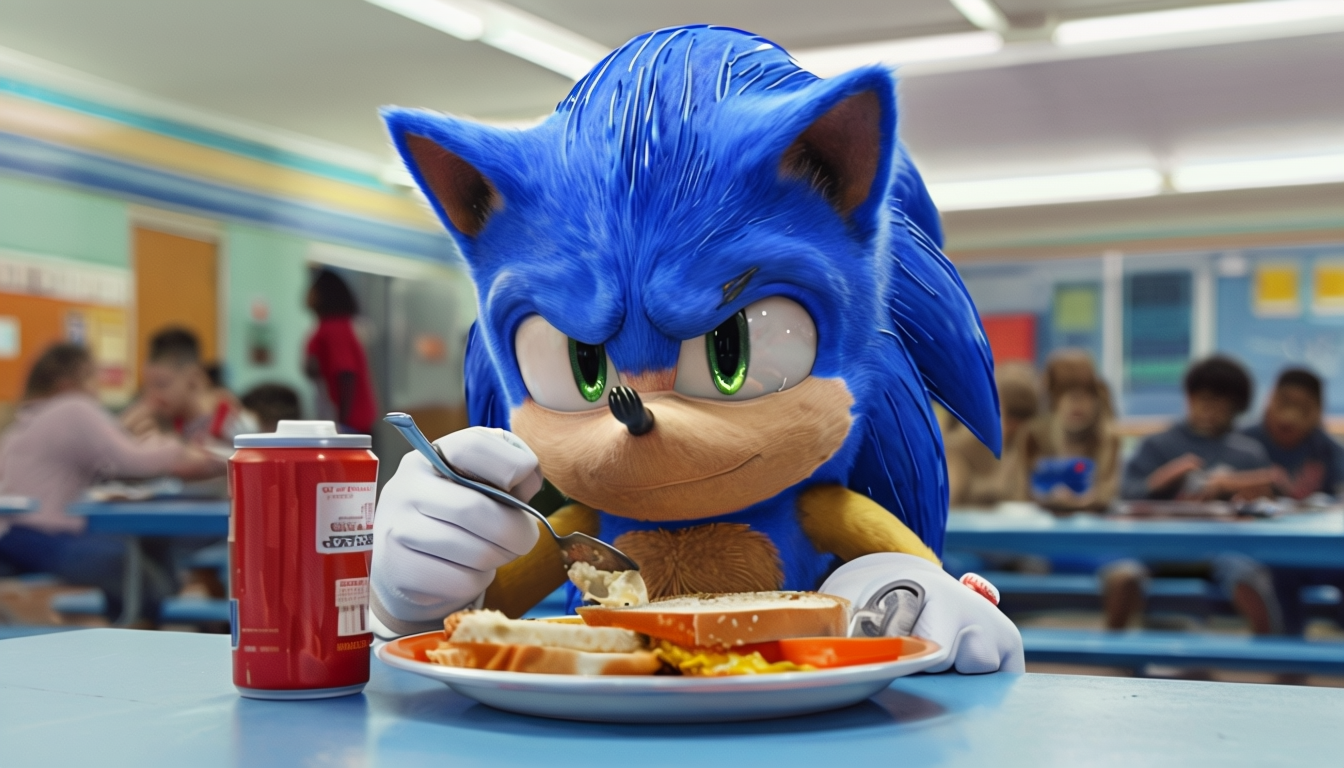 Sonic the hedgehog eating lunch in the school cafeteria by Kushaiah ...