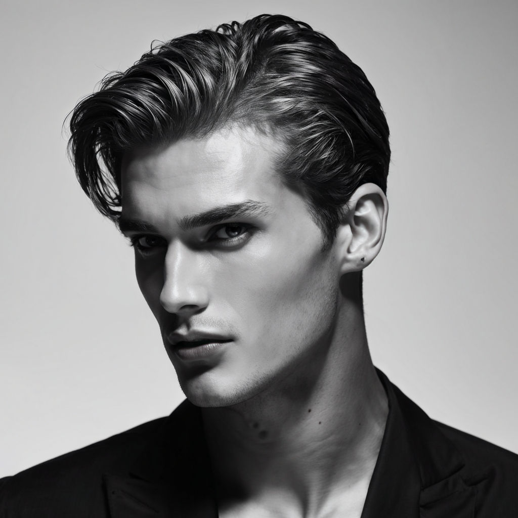 Middle-parted hair on a chiseled male model's head by Kay Darling ...