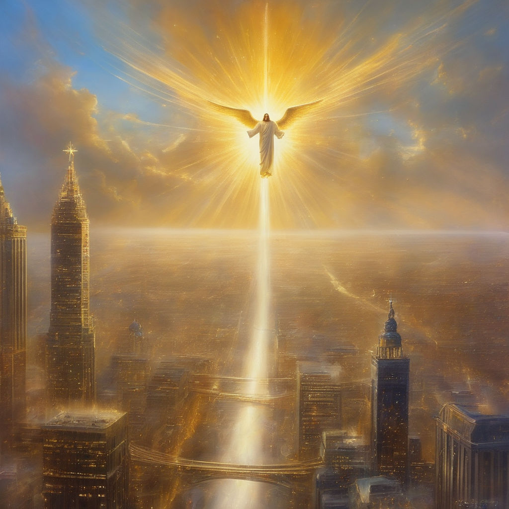 View of a wise old flying Jesus Christ in a big city by Silas Rodrigues ...