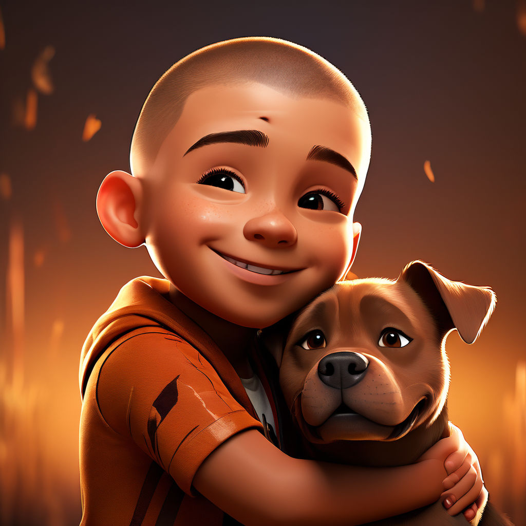 Animated buzz cut Boy hugging a brown Pitbull happy with one... by rei ...