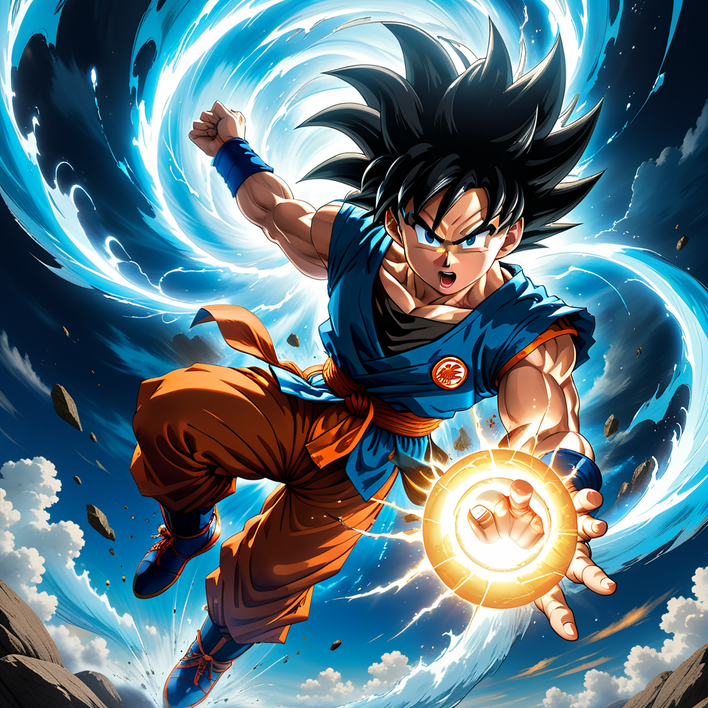 Goku charging a Kamehameha wave in mid-air by Xina - Playground