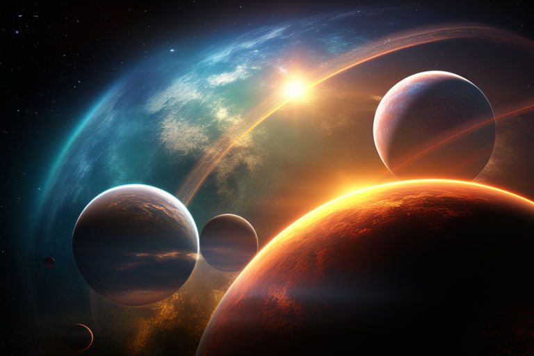Create a digital space artwork depicting 5 gigantic exoplane... by ...