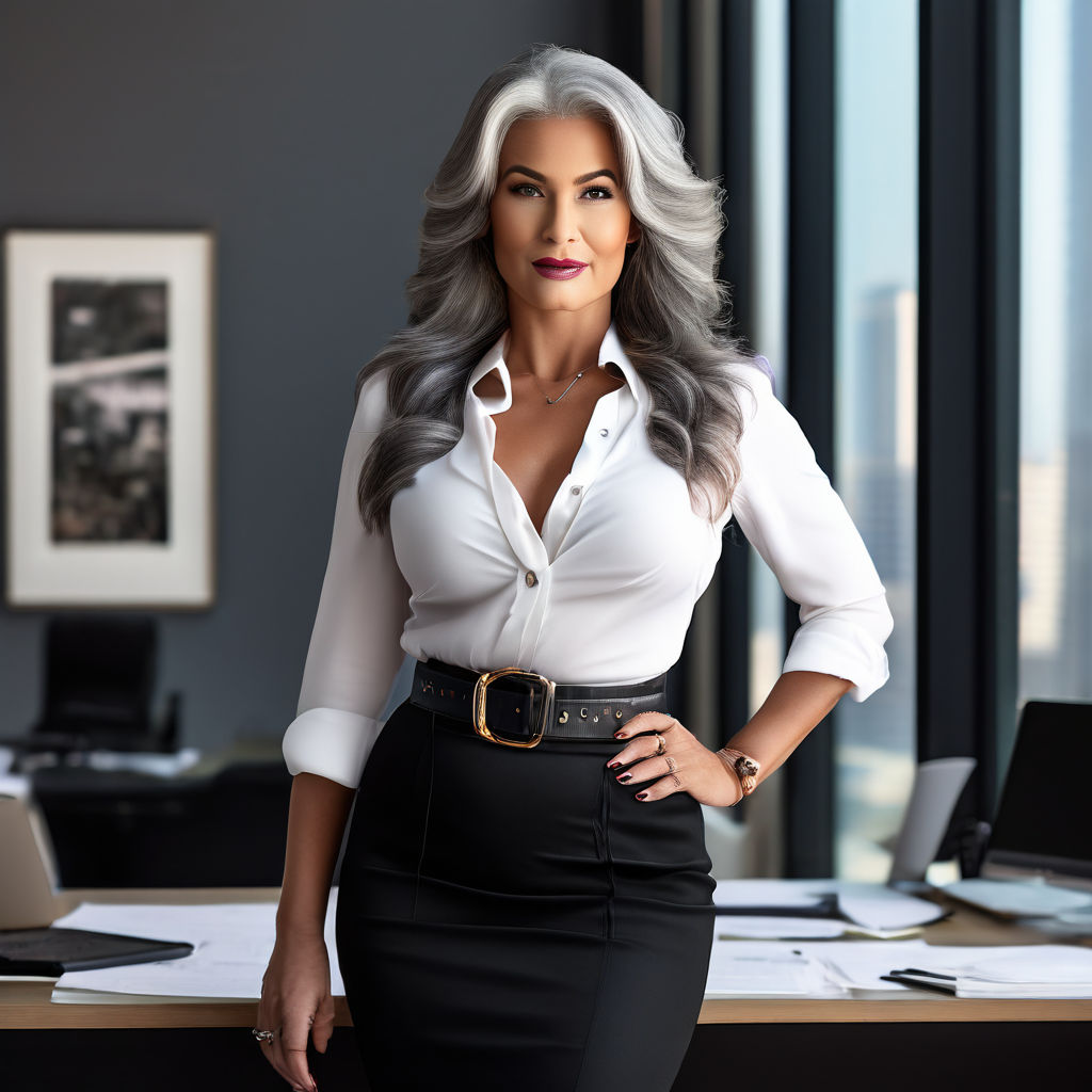 A full length view of a beautiful 60 year old woman with lon... by Nils ...