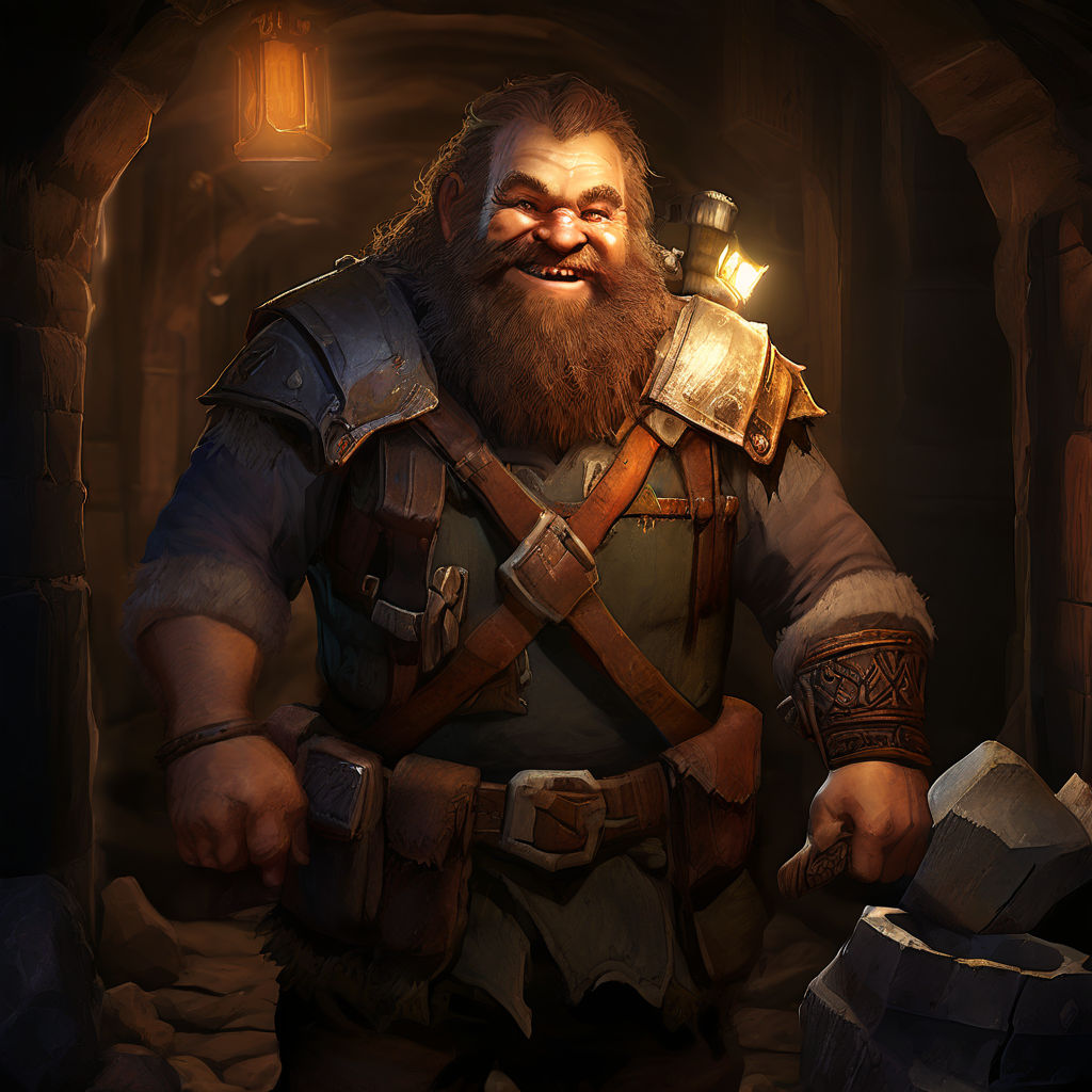 A smiling dwarven miner with a pickaxe in his hand by Doktor Hammerfaust - Playground