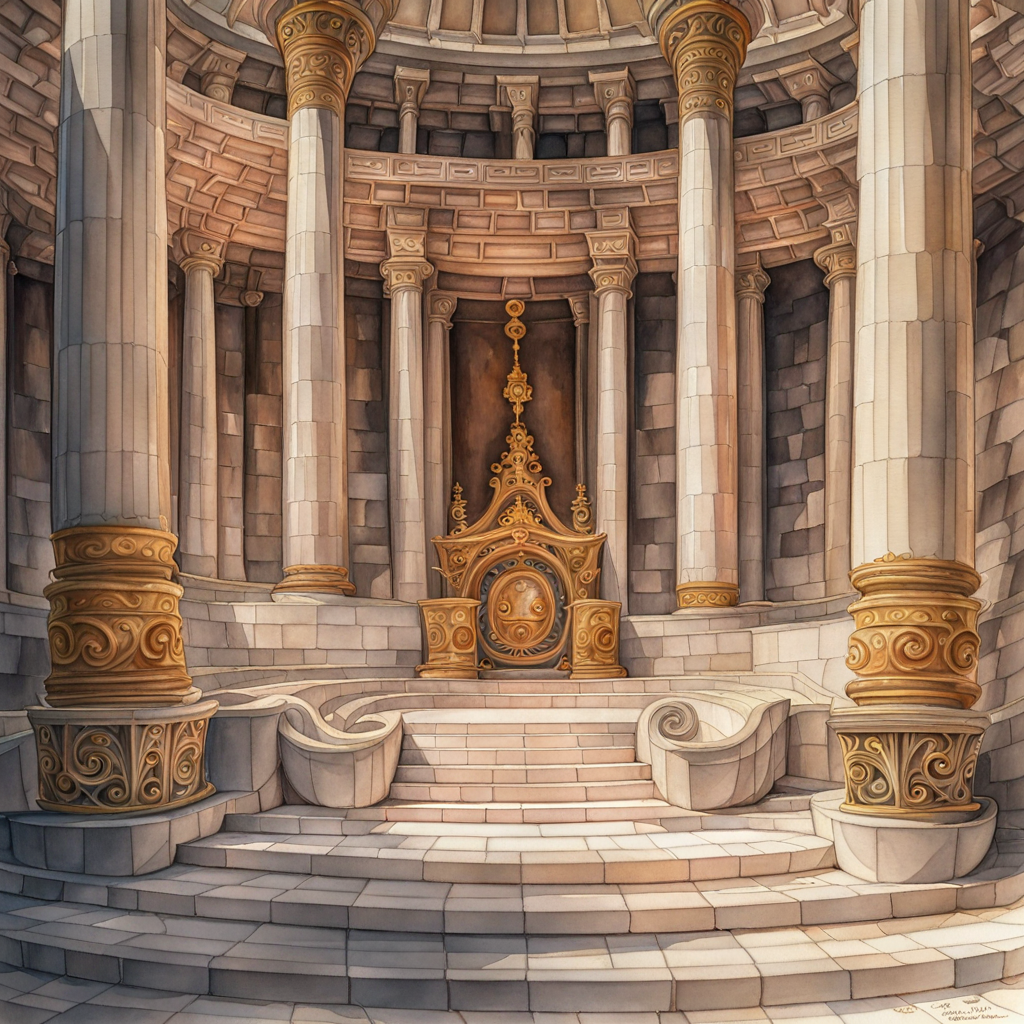 A throne resides within a palace fashioned in the ancient Gr... by Mark ...