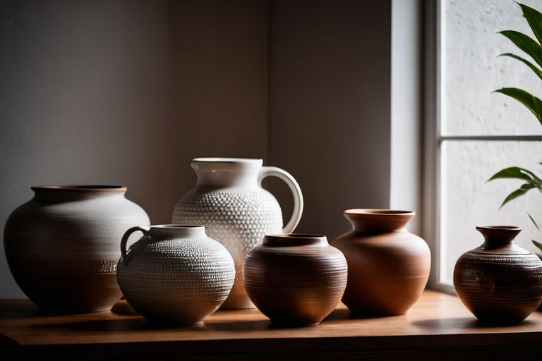 A collection of pottery and ceramic items captured in variou... by ...