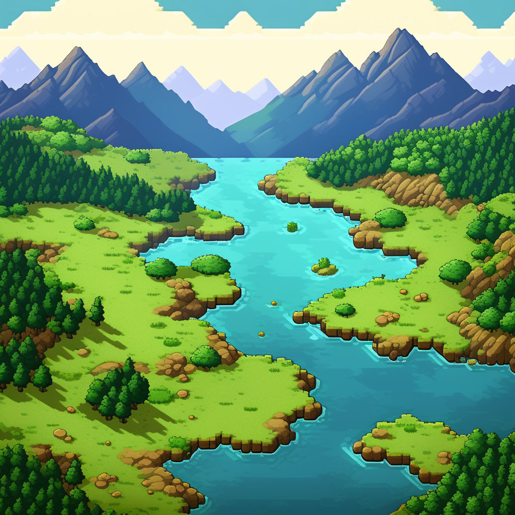 Top-down pixel art tilemap featuring grasslands transitionin... by ...