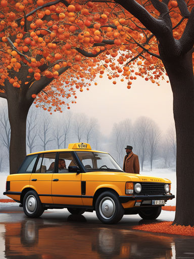 The taxi driver is standing next to a range rover taxi cab w... by ...