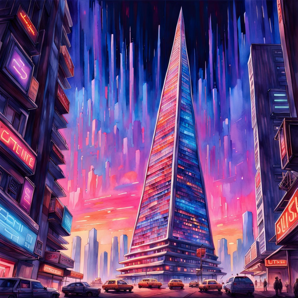 Watercolor of a triangle-shaped high-rise by Giny - Playground