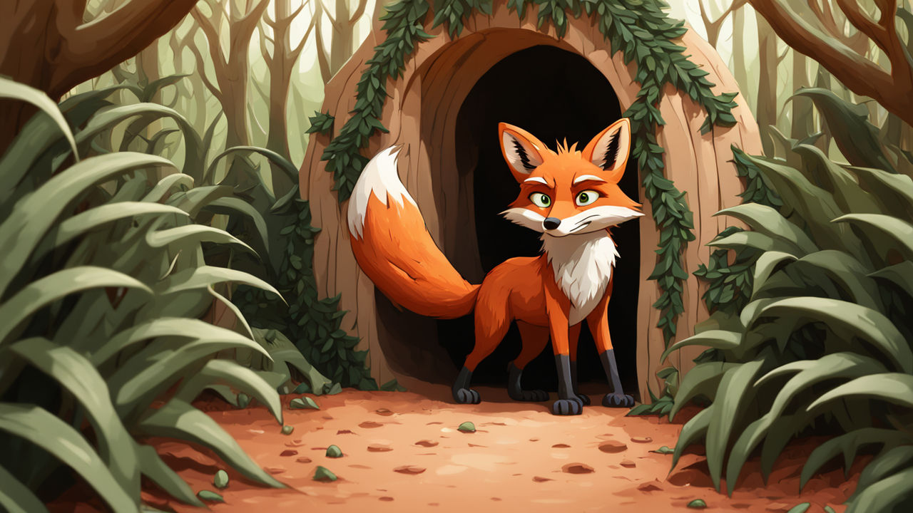 Cartoon fox at the entrance of a thorny bush maze by Pinki Rani ...