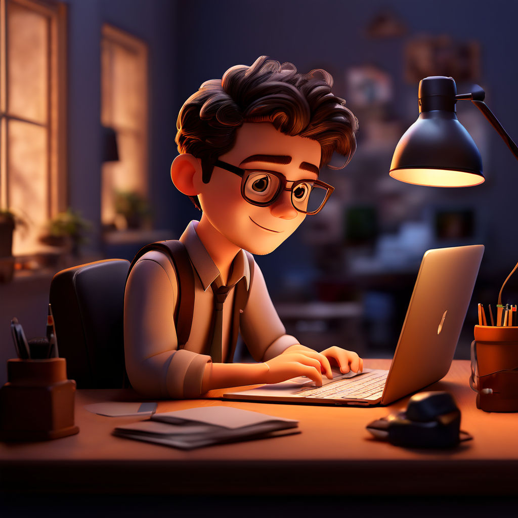 Create a Pixar-style illustration of an office worker hard a... by 쿠크ㅋ ...