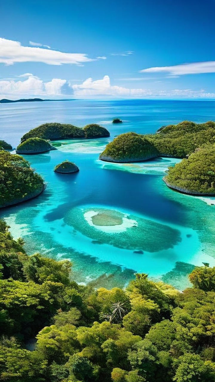 It offers a breathtaking aerial view of a circular island fo... by ...