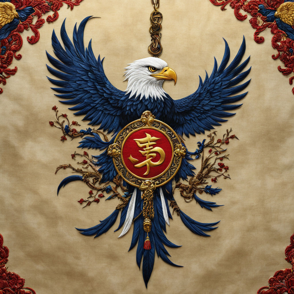 Kung Fu emblem embroidered on traditional silk fabric by Davide Bibiuz ...