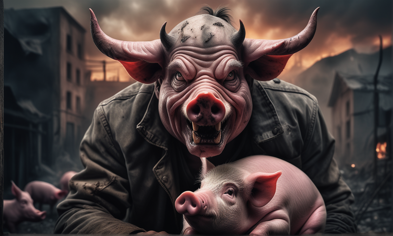 Demon with pig in his hand by compañerosdexito - Playground