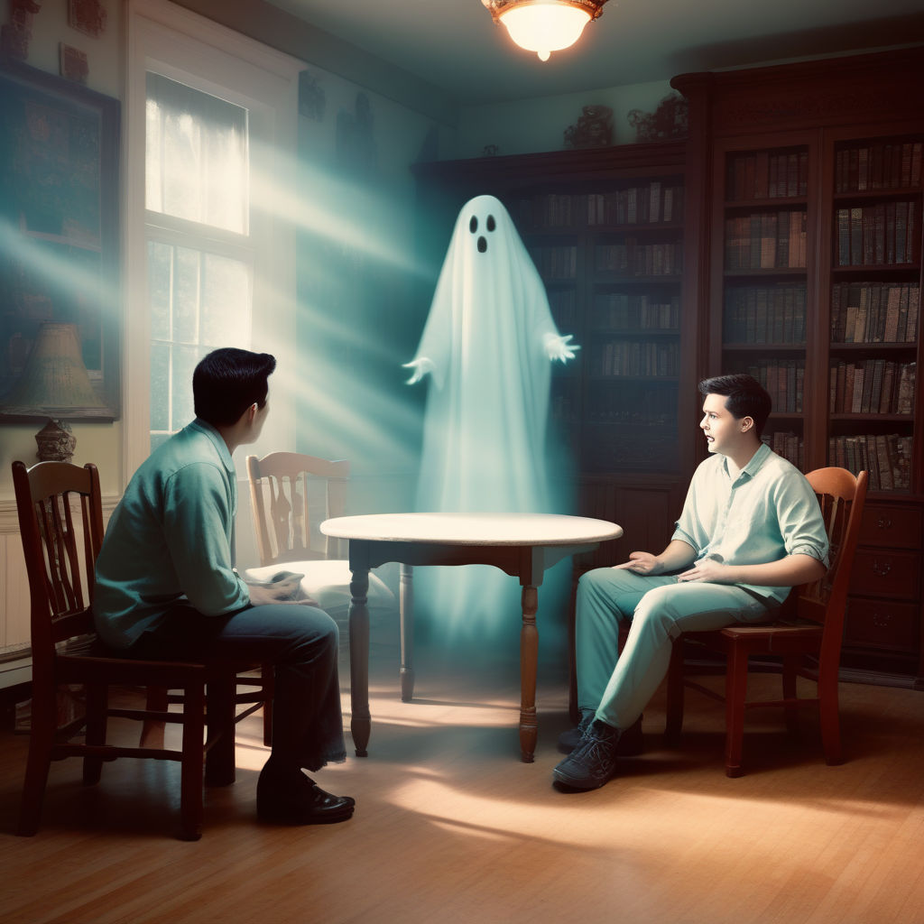 The ghost appeared in front of the two friends and ask them ... by ...