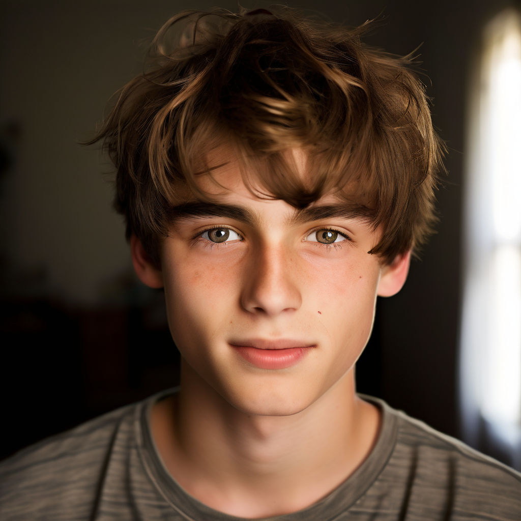 17 year old white boy with short straight brown hair in a te... by Mark ...