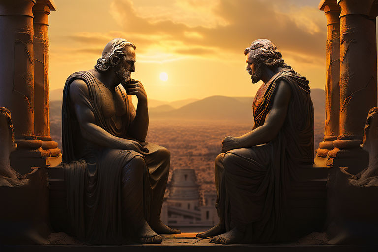 2 statues of Greek philosophers talking by Tedi Farid Rukmana - Playground