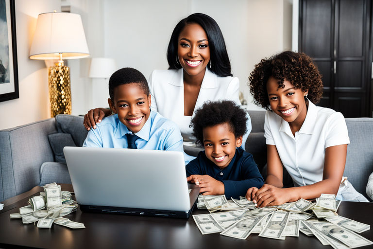 A modern rich black married couple with two kids. a computer by KD ...