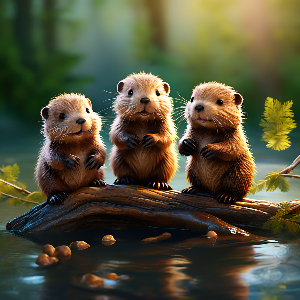 Animated images of cute little baby beavers playing with tre... by L S ...