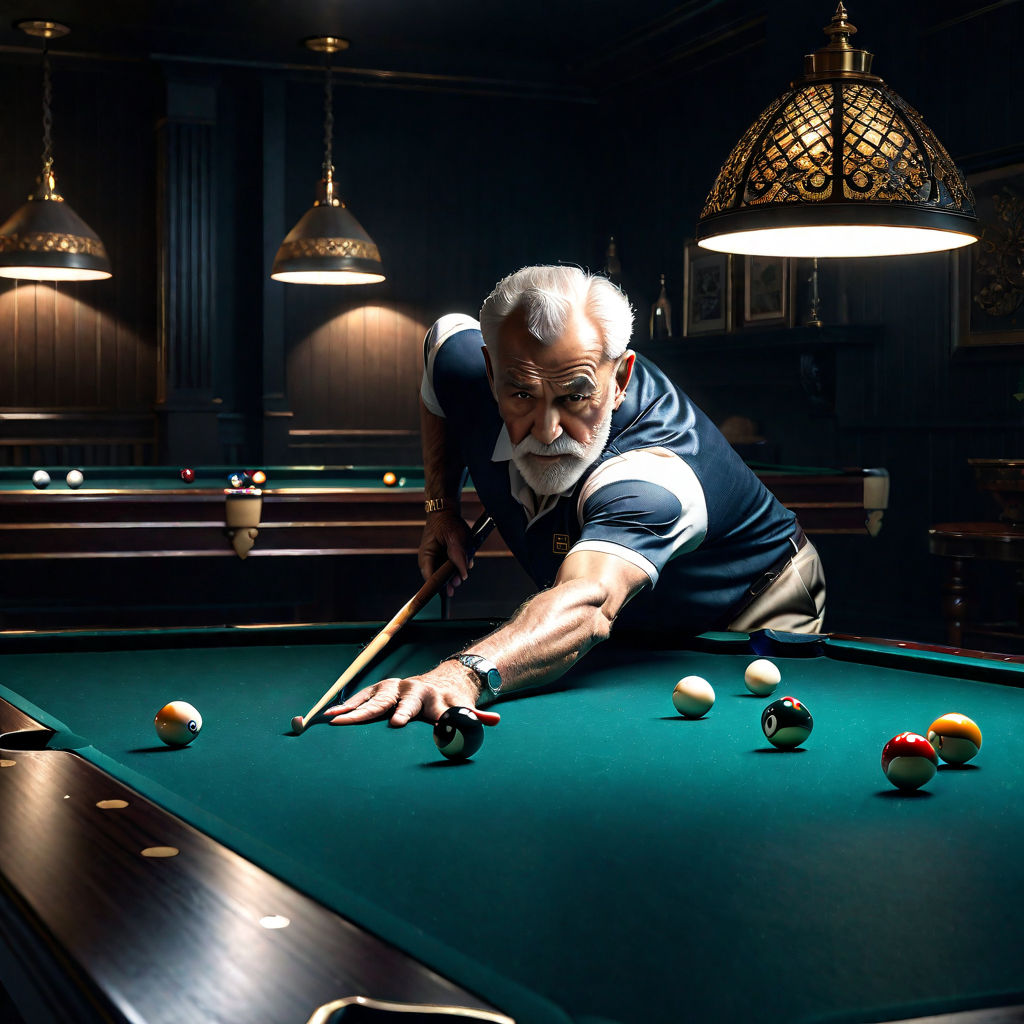 An ultra realistic photo of an old man playing Pool Billard ... by Leo ...