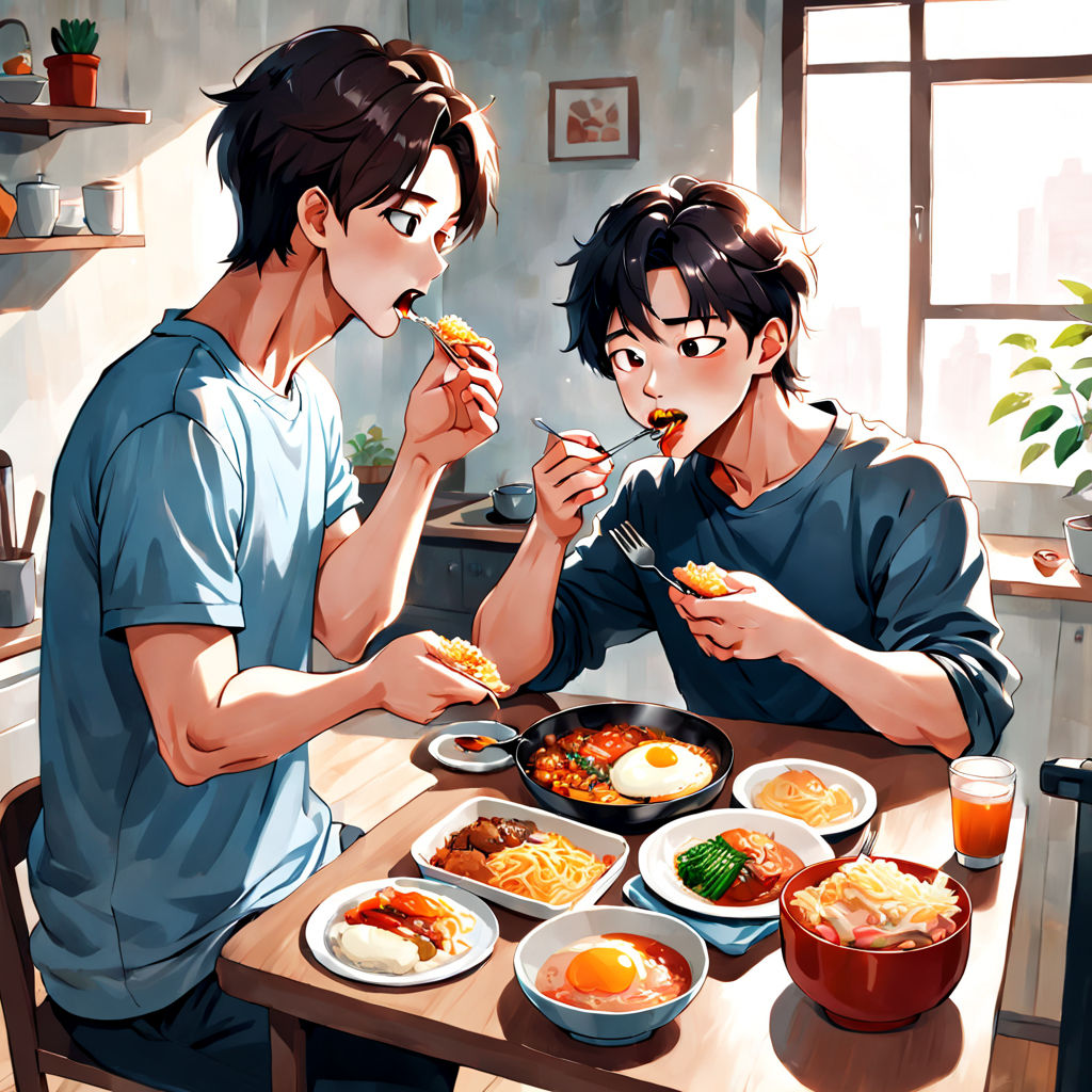 Create korean cartoon style. A nice man is eating food in h... by 이태혁 ...