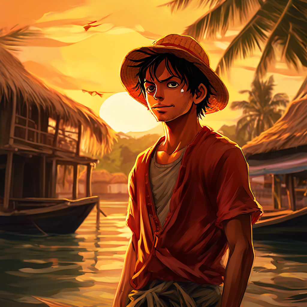 Monkey D. Luffy from One Piece anime exploring the lush back... by ...