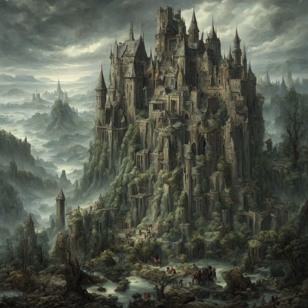 Mesmerizing medieval painting featuring a mystical castle pe... by ...