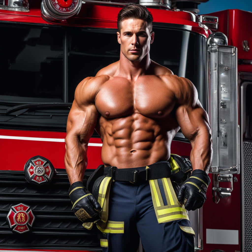 Huge muscular shirtless firefighter by luuk krijnen - Playground