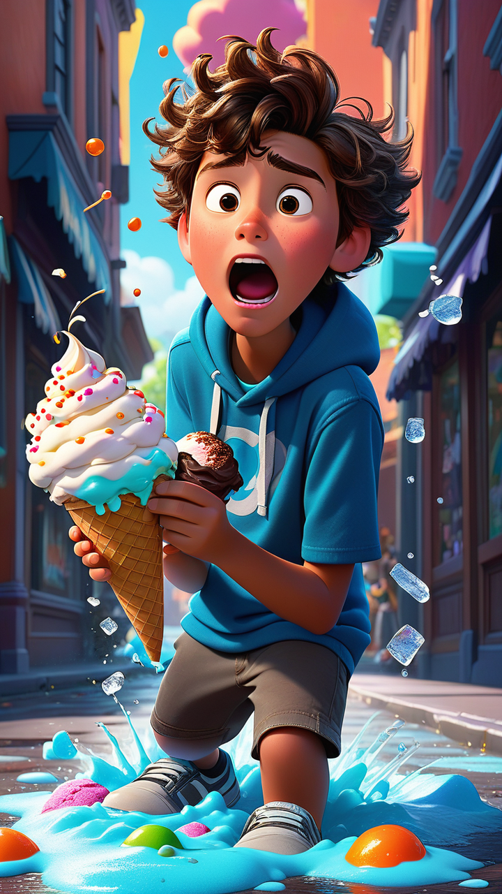 Clumsy boy spills ice cream in Pixar-style animation by Edson Pires ...