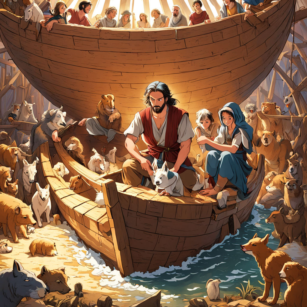 Noah building the ark with the help of his family by LeoTuber - Playground